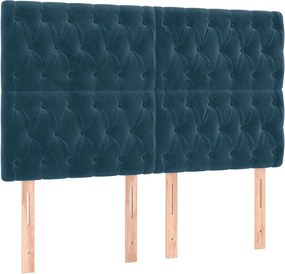 Čelo postele s LED tmavě modré 144x7x118/128 cm samet 3122812