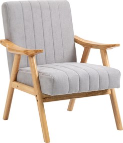 Křeslo HOMCOM Čalouněné křeslo s područkami Křeslo do obývacího pokoje Relaxační křeslo Scandi design Nohy z gumového dřeva Světle šedá barva do obýv…