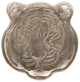 Stříbrná dekorativní miska/talířek v dekoru hlavy tygra Tiger – 19x19x2 cm
