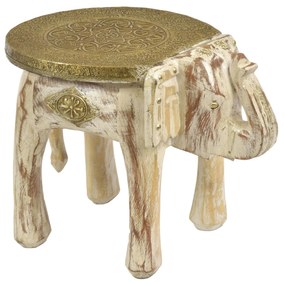 Sanu Babu Stolička ve tvaru slona zdobená mosazným kováním, 30x20x20cm (DB)