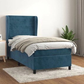 vidaXL Box spring postel s matrací 100x200 cm samet [3129260] Barva: Tmavě moddrá
