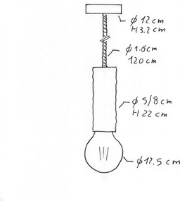 creative cables Závěsná lampa s XL námořnickým kabelem a malou dřevěnou objímkou s kůrou Barva: Hnědá