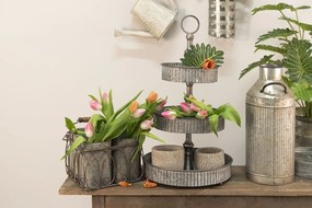 Plechový úložný box s dřevěným víkem - Ø 14*26 cm