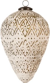 Bílo-zlatá antik vánoční ozdoba baňka M - Ø 13*21 cm