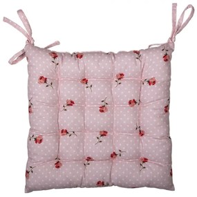 Růžový bavlněný podsedák s výplní s růžemi Dotty Rose – 40x40x4 cm
