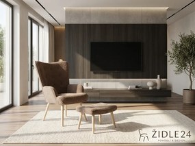 Relaxační křeslo ušák s podnožkou RENI - hnědá látka bouclé