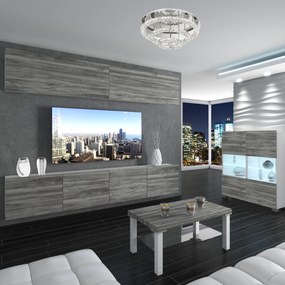 Obývací stěna Belini Premium Full Version  šedý antracit Glamour Wood + LED osvětlení Nexum 96  NEX 6/0/W/GW1/0/0/PP