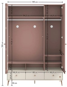 Šatní skříň 3D se zrcadlem Beauty - růžová/béžová