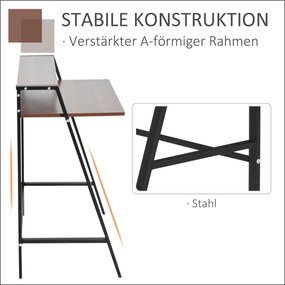 Stůl HOMCOM Počítačový stůl s úložným prostorem a otvorem na kabely, kovový ořech, 84x45x85cm, ideální pro domácí kancelář a pracovnu | Aosom.de