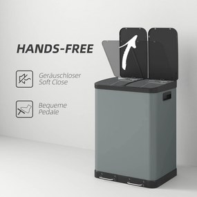 HOMCOM odpadkový koš 2x30L pedálový koš na kosmetiku s víkem a nožním pedálem, kovový odpadkový koš s vnitřním košem do obývacího pokoje a kanceláře,…