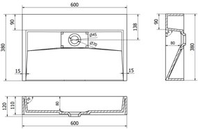 Mexen Ava, umyvadlo na desku z konglomerátu 60 x 38 cm, bílá, 23016000