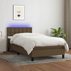 Box Spring Postel S Matrací A Led Textil Tmavě Hnědá tlačítka 100 x 200 c