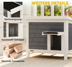 PawHut voděodolný dřevěný domeček pro kočky s otevírací střechou, izolačními hliníkovými panely a asfaltovou střechou — 61 × 51 × 53,5 cm (šedý) — zv…