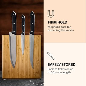 Stojan na nože, rovný, magnetický, na 8-12 nožů, bambus, nerezová ocel