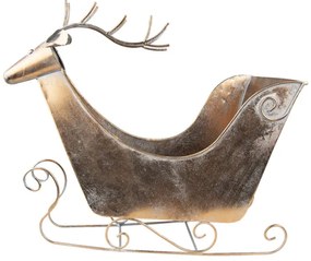 Měděná antik kovová dekorace sáně s jelenem – 54x26x49 cm