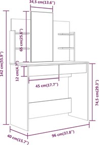 vidaXL Toaletní stolek se zrcadlem 96 x 40 x 142 cm [802832] Barva: dub sonoma