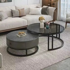 LuxuryForm DESIGN Konferenční stolek AMARO 80 / 60 cm – šedý mramor / sklo (set 2 ks)