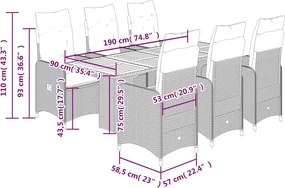 7dílný zahradní bistro set s poduškami černý polyratan 3276984