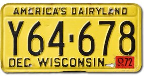 Americká SPZ Wisconsin 1972 Yellow Y64-678