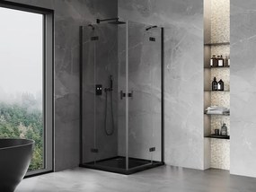 Mexen Mist-H Duo, 2-křídlý ​​výklopný sprchový kout 85 x 85 cm, čiré sklo, černý profil, 8A5-085L-085P-70-00