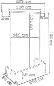 Věšákový stojan na kolečkách HARUN stříbrný