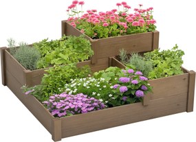 Zvýšený záhon Outsunny s 3 úrovněmi, květinová bedna pro bylinky na terase a balkoně, jedlové dřevo, hnědá, 122 x 122 x 51 cm | Aosom