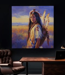 Obraz na plátně - Indiánská žena Plamenná duše FeelHappy.cz Velikost obrazu: 80 x 80 cm