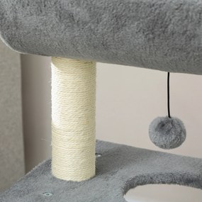 PawHut Kočičí škrabadlo s kočičím stromem 76cm výška se 4 škrabacími sloupky a U-čelní platformou, škrabací podložkou a závěsnými kuličkami, Světlá š…