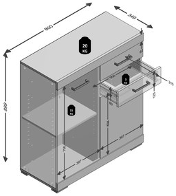 FMD Komoda se 2 dvířky a 2 zásuvkami - dub | 80x34,9x89,9 cm