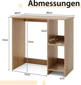 Costway Malý psací stůl s 2 přihrádkami – 80 × 40 × 74 cm, přírodní