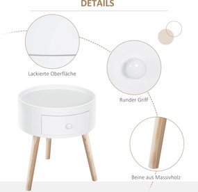 HOMCOM konferenční stolek se zásuvkou kulatý odkládací stolek konferenční stolek s nosností do 50 kg 38x38x45cm v bílé barvě do obývacího pokoje a lo…