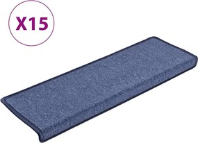 Schodové rohože 15 ks 65 x 21 x 4 cm modré s obdélníkovým okrajem 134574