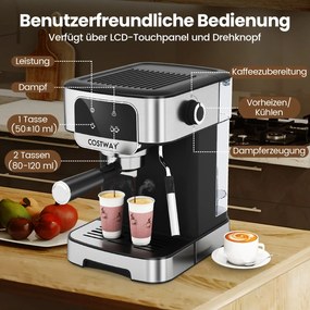 Costway Espresso kávovar 20 Bar 1200 W Espressovač s parním napěňovačem mléka 18