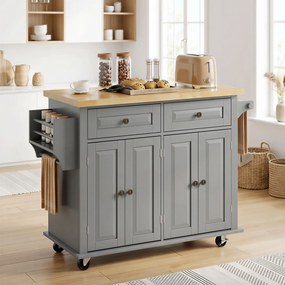HOMCOM kuchyňský ostrov na kolečkách se zásuvkami, 111 x 44,5 x 82,5 cm, šedý