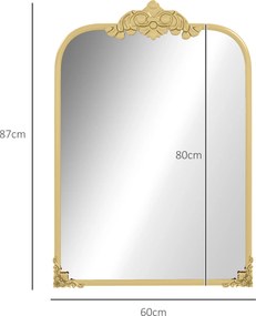 Nástěnné zrcadlo HOMCOM 60 x 87 cm koupelnové zrcadlo v barokním stylu s ozdobným kovovým rámem do obývacího pokoje a ložnice ve zlaté barvě | Aosom.…