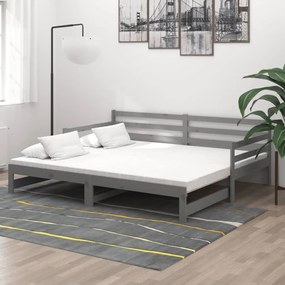 vidaXL Marketos Výsuvná denní postel 2 × (90x200 cm) šedá masivní borové dřevo