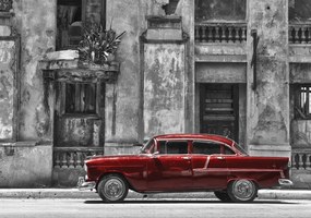 Postershop Fototapeta: Kubánská ulice červnené auto - 104x152,5 cm