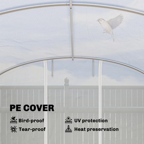 Outsunny tunelový skleník 24 m² — pozinkovaný ocelový rám, rolovací dveře a 2 velká síťovaná okna, plachta 140 g/m², bílá
