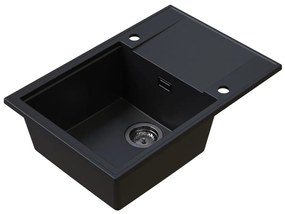 Sink Quality Sink55, kuchyňský granitový dřez 680x460x215 mm + grafitový sifon, černá se zlatými body, SKQ-SINK.L.1KDO.XB