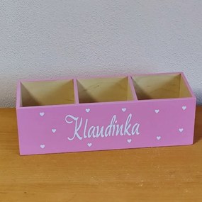 Dřevěný organizér 3 přihrádky se jménem a srdíčky