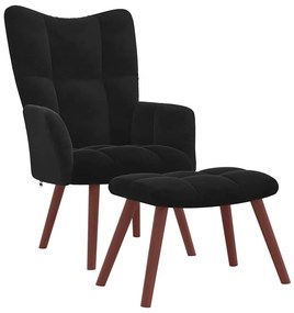 Relaxační křeslo se stoličkou černé samet 328068