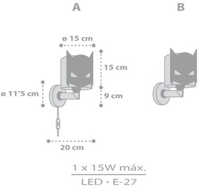 Dalber 61809 - Dětské nástěnné svítidlo DARK HERO 1xE27/15W/230V