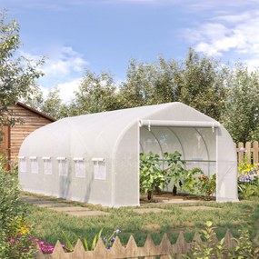 Outsunny Zahradní tunelový skleník 6x3x2m Velký zahradní skleník s 12 okny a rolovacím zipem Metal Frame pro pěstování rostlin Bílá | Aosom