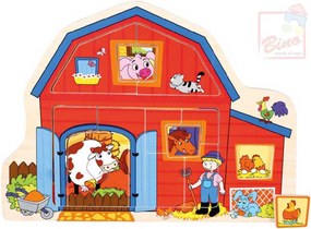 BINO DŘEVO Baby puzzle farma 13 dílků vkládačka domeček ol88118