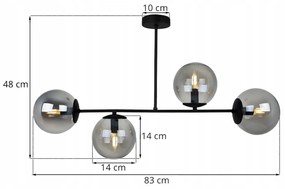 Stropní svítidlo PARIS, 4x grafitové skleněné stínítko, (výběr ze 4 barev uchycení)