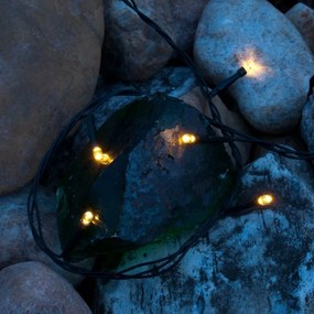 LED světýlka na baterie, venkovní, 10,2 m, teple bílá, 100 diod, tmavě zelný kabel, IP44, 4×AA
