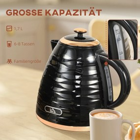 HOMCOM elektrická rychlovarná konvice, 1,7 L, 2,2 kW, rychlý var s odnímatelným omyvatelným anti-vápenným filtrem
