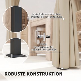 Outsunny pergola 3 x 3 m, volně stojící zastřešení terasy s posuvnou střechou, 4 boční stěny, odolné proti UV, béžové
