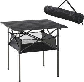 Folding Aluminum Camping Table Outsunny - Skladací stůl s mřížkovou taškou, přenosný piknikový stůl na kempování, zahradní party a balkon, černý 70 x