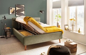 Zelená látková dvoulůžková postel Meise Möbel Lotte 180 x 200 cm s úložným prostorem